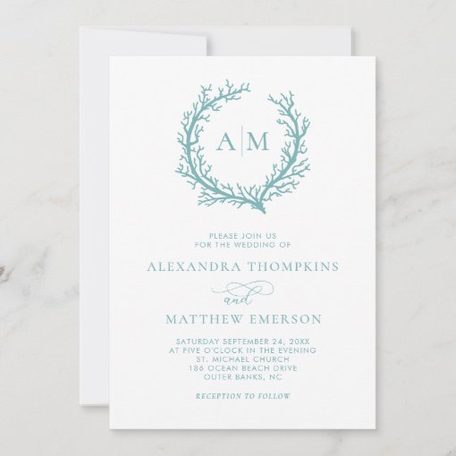 Coral Reef Nautical Sea Glass Blue Wedding Invitation | Zazzle