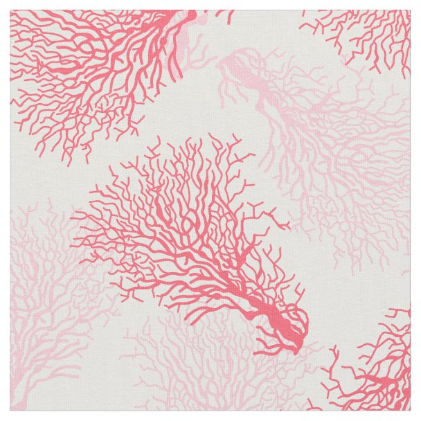 Beach Coral Reef Pattern in Coral Pink and White Fabric | Zazzle