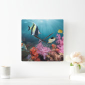 Coral Reef Scenery | Moorish Idol Square Wall Clock | Zazzle