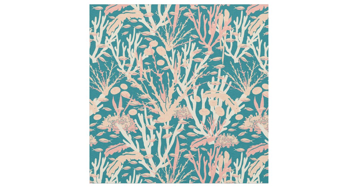 Coral Reef Seabed Pattern on Teal Blue Fabric | Zazzle