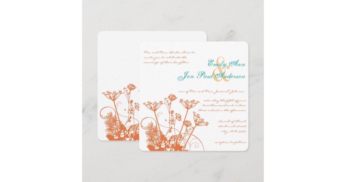 Coral Rose Wild Flowers Wedding Invitations | Zazzle