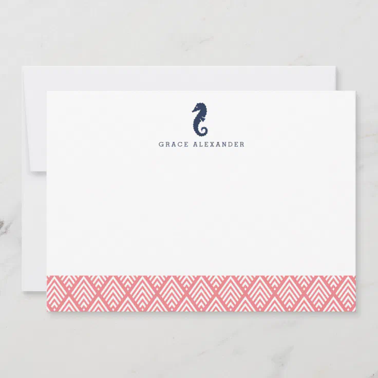 Coral | Seahorse Personalized Stationery Flat Note Card | Zazzle