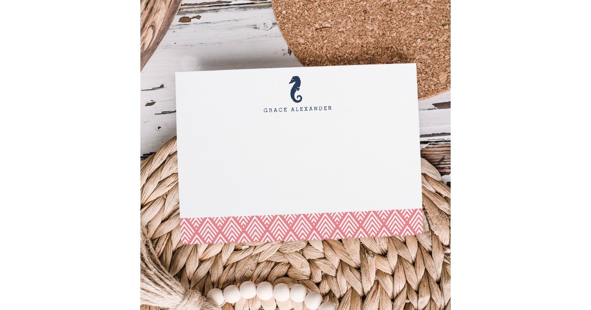 Coral | Seahorse Personalized Stationery Flat Note Card | Zazzle