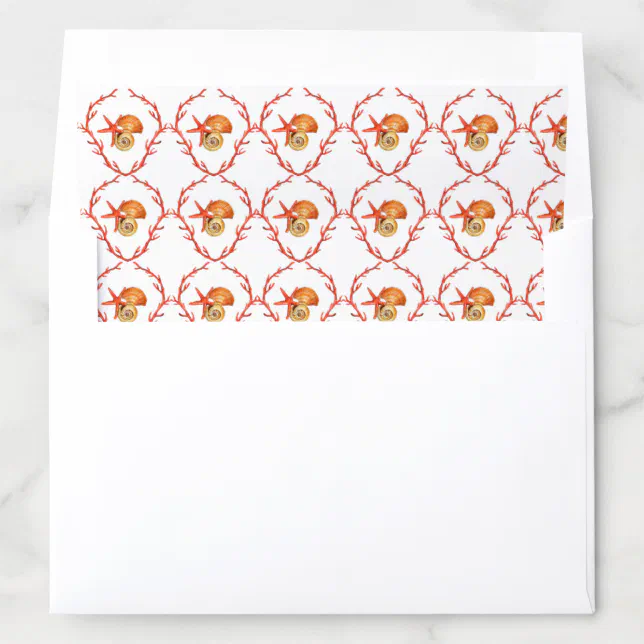 Coral & Seashell Beach wedding Envelope Liner | Zazzle