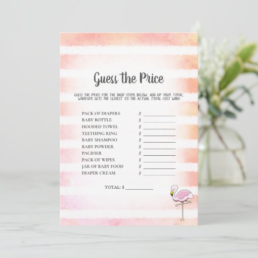Coral Striped Flamingo Guess The Price Shower Game Invitation | Zazzle