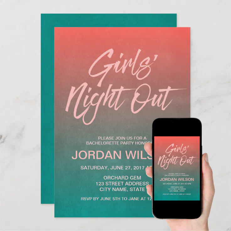 Coral Teal Bachelorette Girls' Night Out Invite | Zazzle