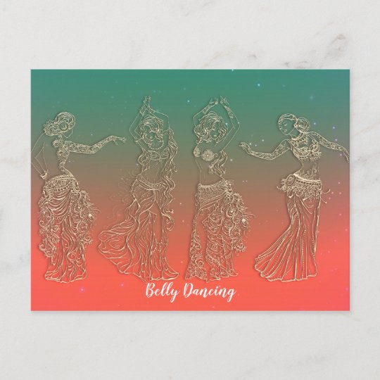 Coral Teal Belly Dancing Dancers Dance Lessons Postcard | Zazzle.com