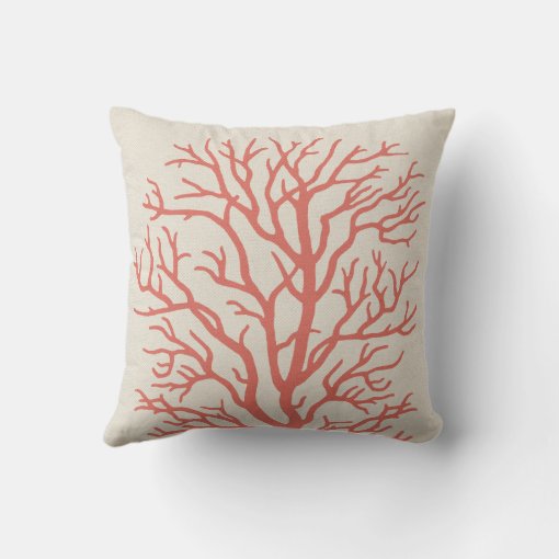 Coral Tree Nautical in Coral Pink Throw Pillow | Zazzle