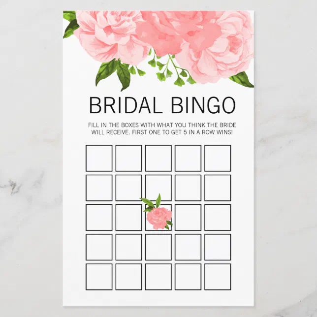 Coral Watercolor Floral Bridal Shower Bingo Game | Zazzle