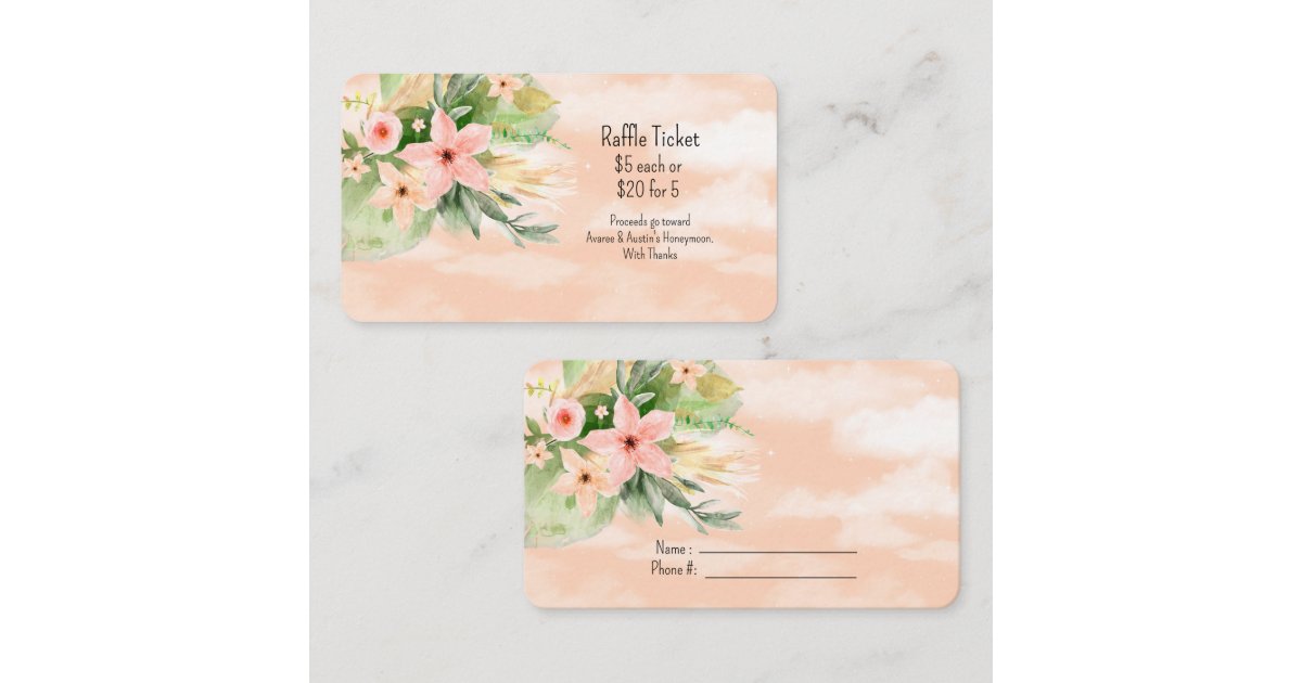 Coral Watercolor Flowers Raffle Enclosure Card | Zazzle