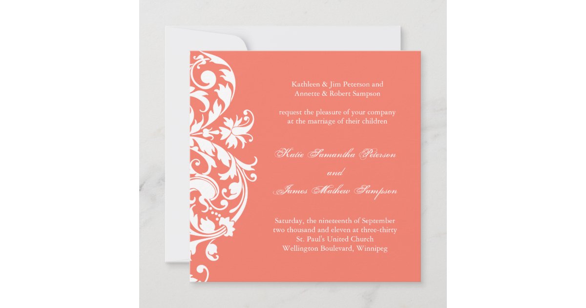 Coral Wedding Invitation | Zazzle