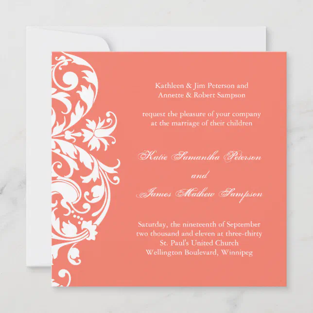 Coral Wedding Invitation | Zazzle