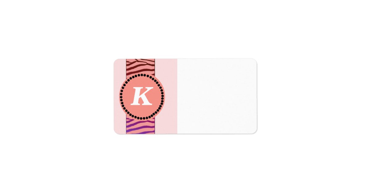 Coral Zebra Pattern Monogram Label | Zazzle