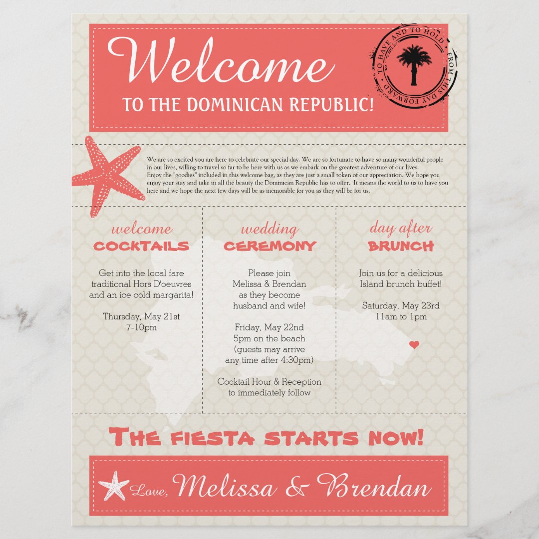 CoralWedding Welcome Letter for Dominican Republic | Zazzle