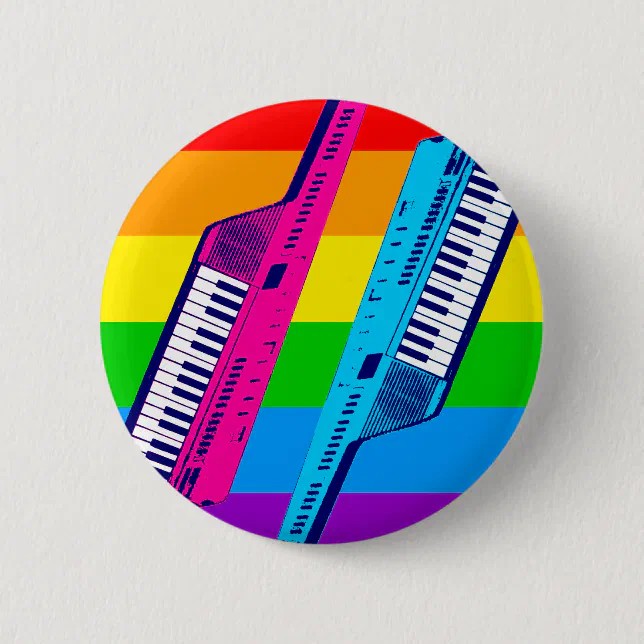Corey Tiger 80's Retro Keytar Rainbow Pinback Button | Zazzle