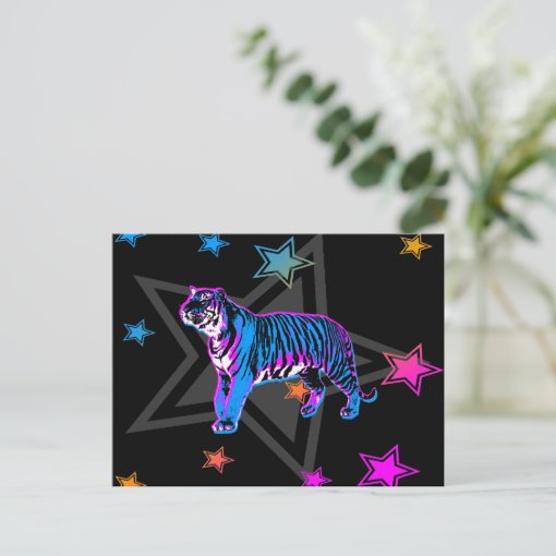 Corey Tiger 80's Retro Tiger & Stars Postcard | Zazzle