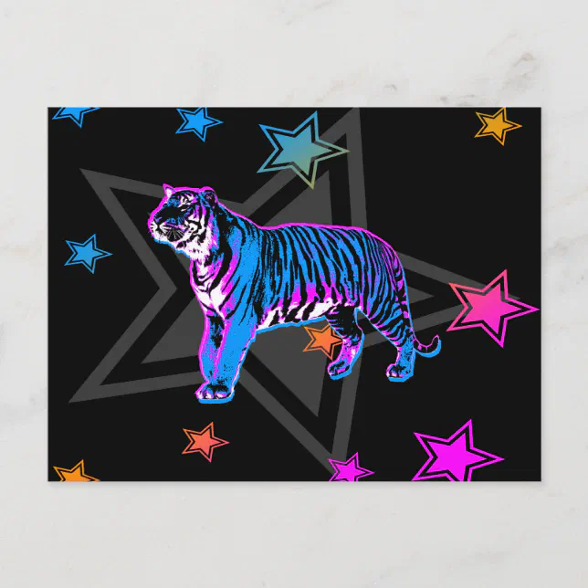Corey Tiger 80's Retro Tiger & Stars Postcard | Zazzle