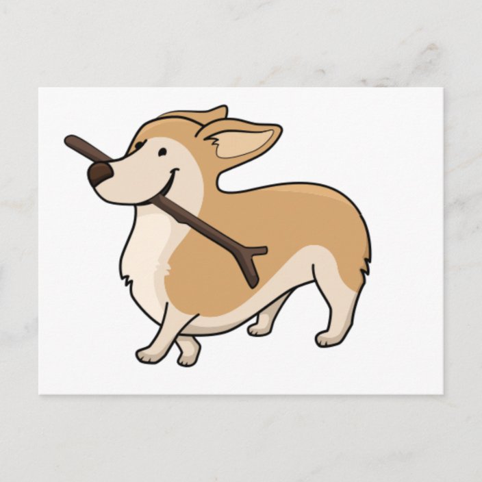 corgi cartoon w stick postcard | Zazzle.com