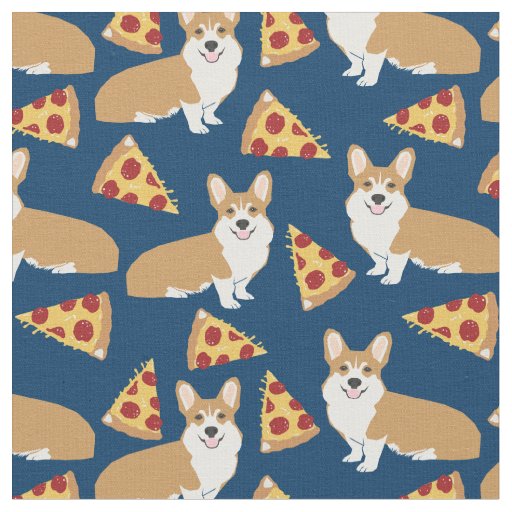 Corgi dog pizza pattern fabric | Zazzle