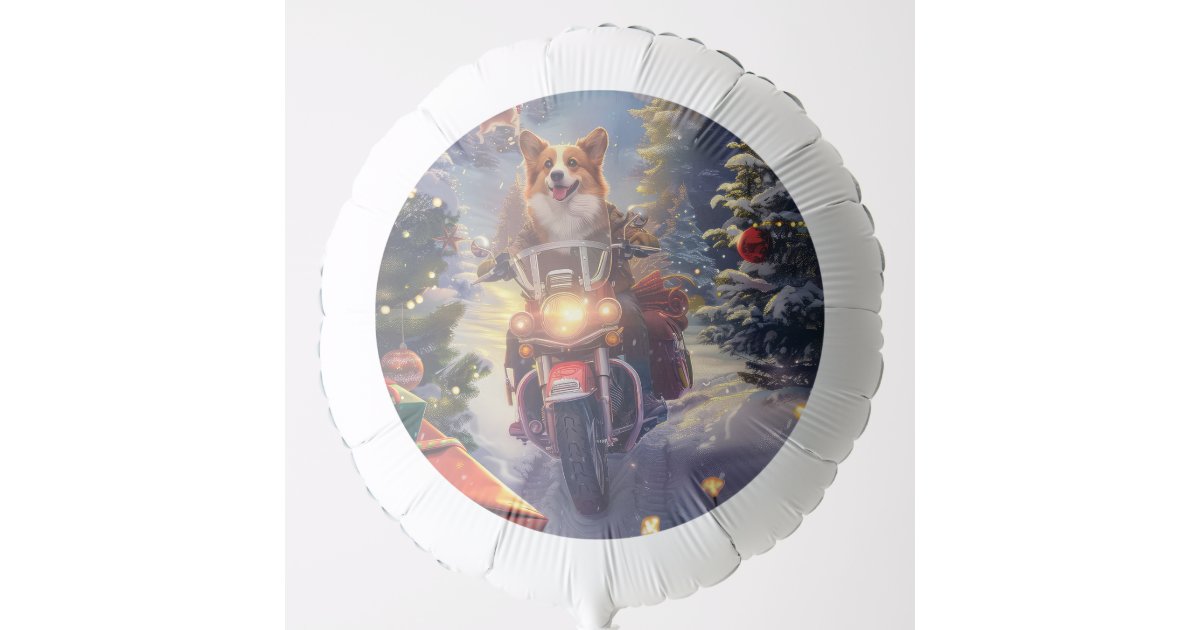 Corgi Dog Riding Motorcycle Christmas Balloon | Zazzle