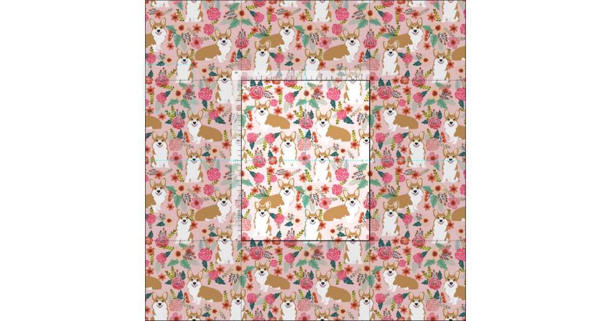 corgi dogs vintage florals light pink fabric | Zazzle