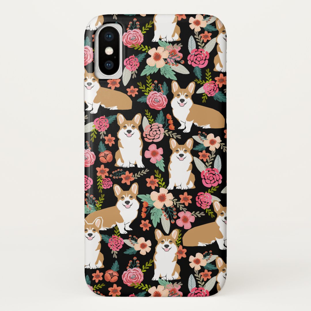Corgi Florals iPhone case - black | Zazzle