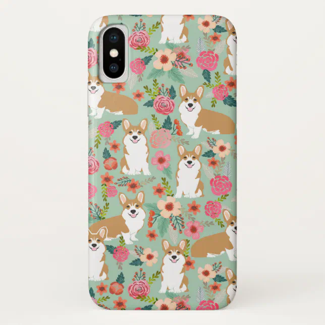 Corgi Florals iPhone case - mint | Zazzle