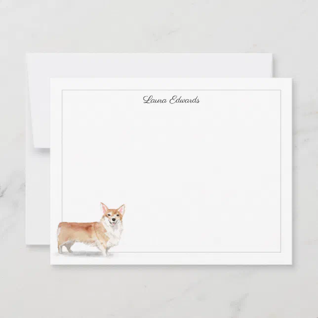 Corgi Gray Border Personalized Stationery Note Card | Zazzle