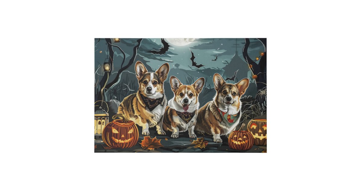 Corgi Halloween Spooky Faux Canvas Print | Zazzle