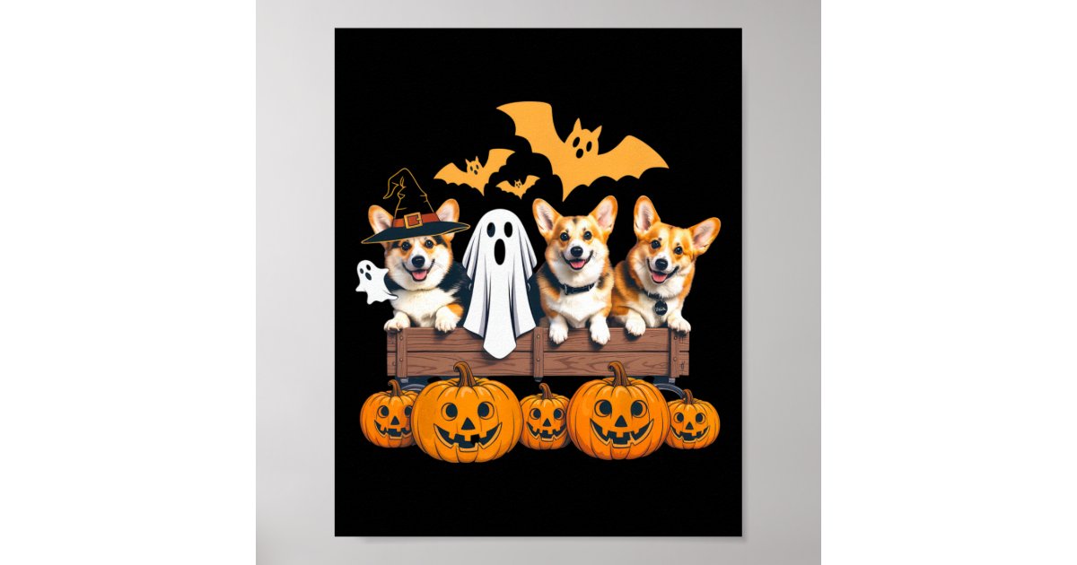 Corgi Halloween Trio Funny Spooky Dog Lover Outfit Poster | Zazzle