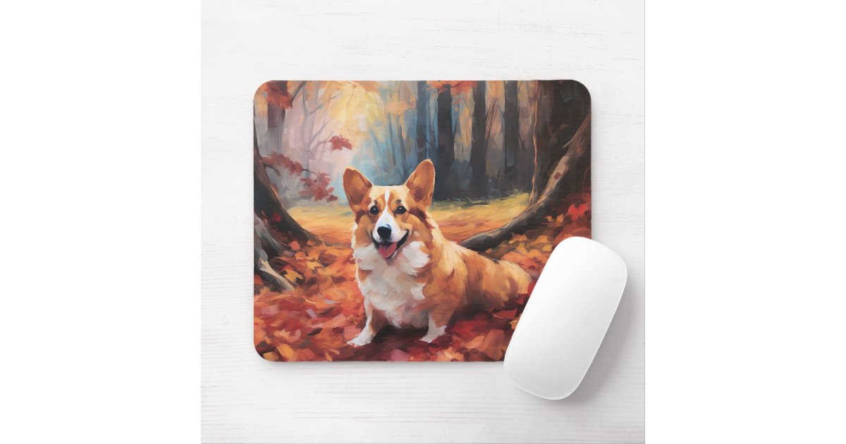 Corgi in Autumn Leaves Fall Inspire Mouse Pad | Zazzle