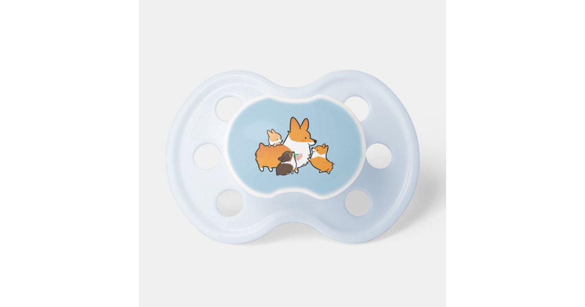 Corgi Mama and Babies Blue Pacifier | Zazzle