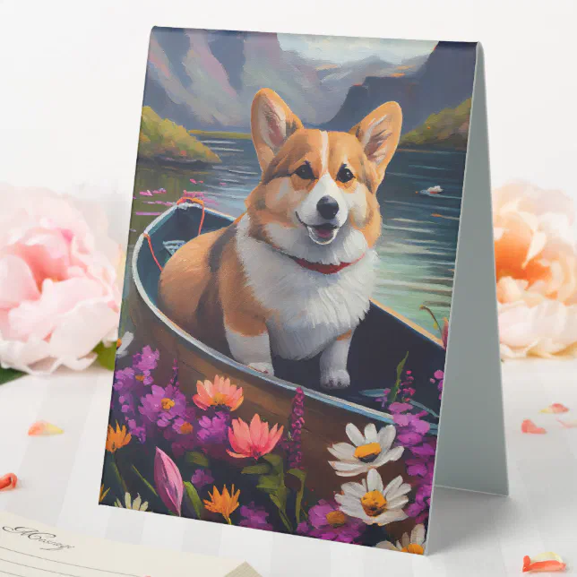 Corgi on a Paddle: A Scenic Adventure Table Tent Sign | Zazzle