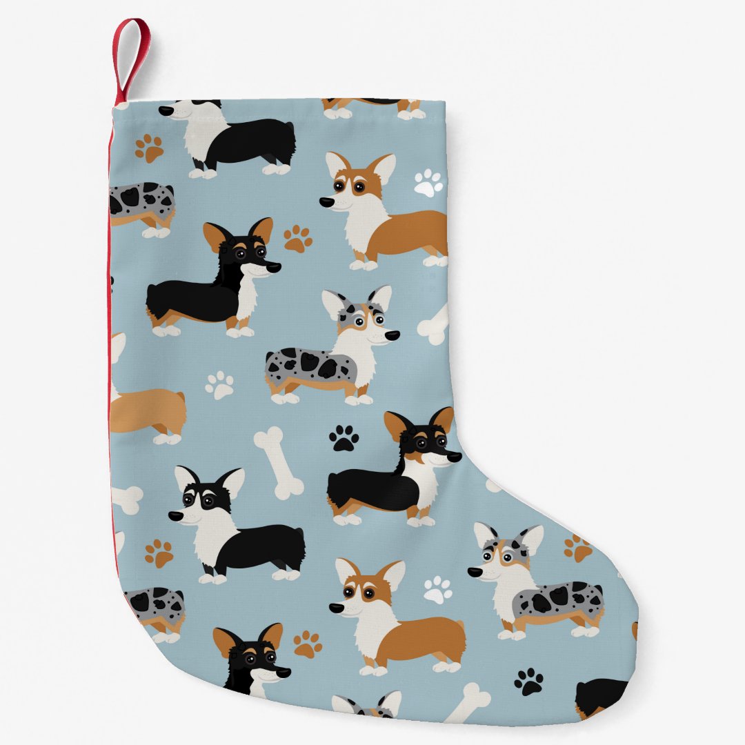 Corgi Pattern Blue Small Christmas Stocking | Zazzle