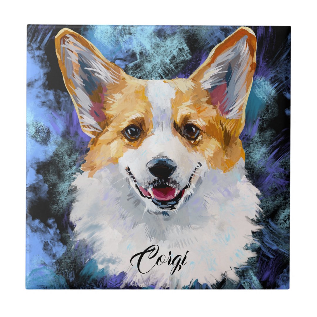 Corgi Portrait on Abstract Background Ceramic Tile | Zazzle