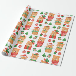 Corgi Puppy Dog Cute Festive Elf Santa Christmas Wrapping Paper | Zazzle