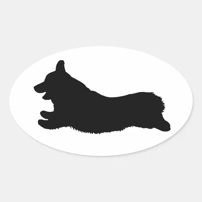 Corgi Silhouette - Running Oval Sticker | Zazzle