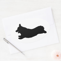 Corgi Silhouette - Running Oval Sticker | Zazzle