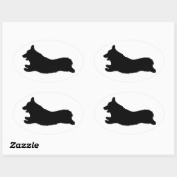Corgi Silhouette - Running Oval Sticker | Zazzle