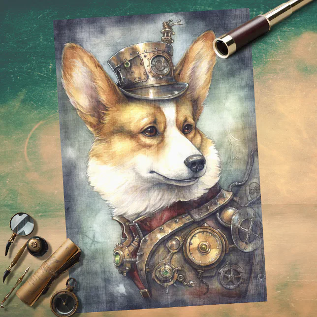 Corgi Steampunk 2 Decoupage Paper | Zazzle