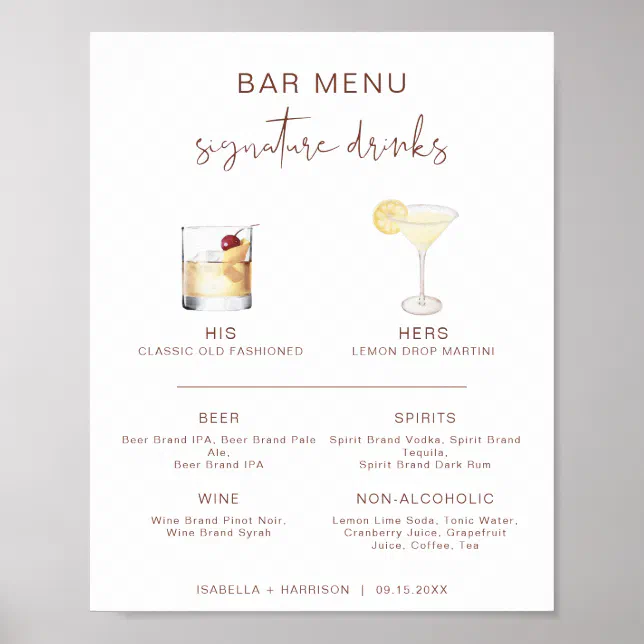 CORIANDER Boho Cocktail Signature Drink Bar Menu Poster | Zazzle