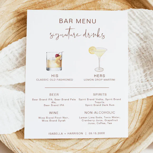 CORIANDER Boho Cocktail Signature Drink Bar Menu Poster | Zazzle