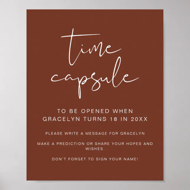 CORIANDER Rust Baby Shower Time Capsule Sign | Zazzle
