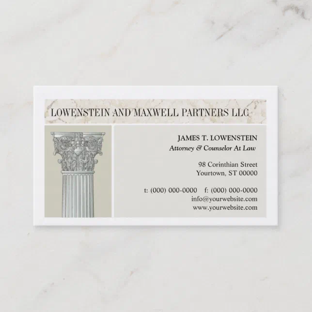 Corinthian Column Attorney Business Card | Zazzle