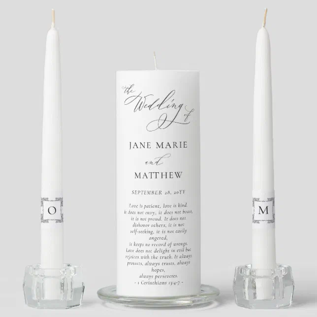Corinthians Bible Verse Christian Elegant Monogram Unity Candle Set ...