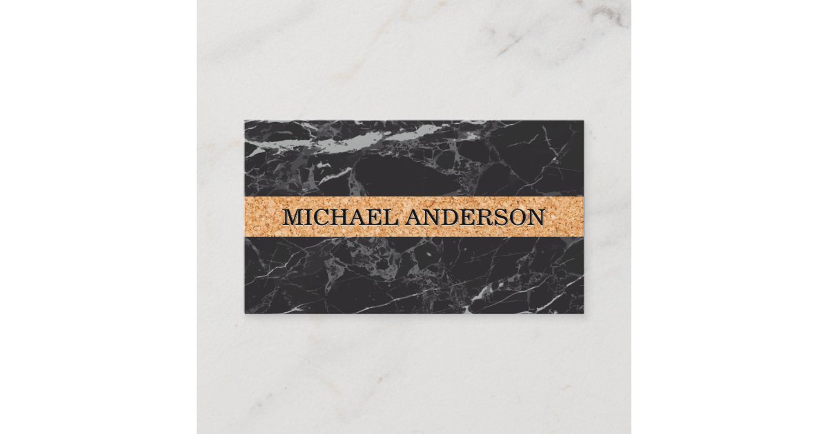 Cork Banner | Black Marble Business Card | Zazzle