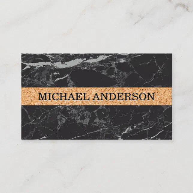 Cork Banner | Black Marble Business Card | Zazzle