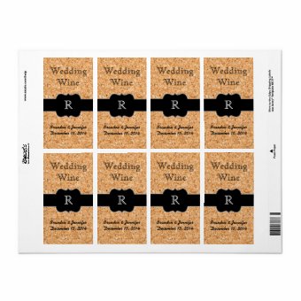 Cork Look and Monogram Wedding Mini Wine Label | Zazzle