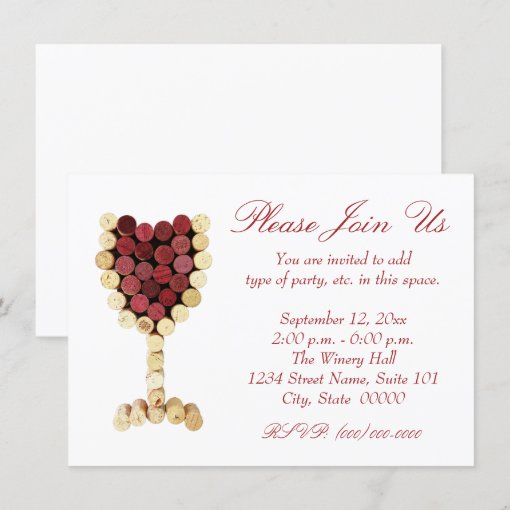Cork Wine Glass Invitations | Zazzle