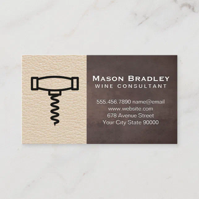 Corkscrew Icon | Brown Texture Leather Background Business Card | Zazzle